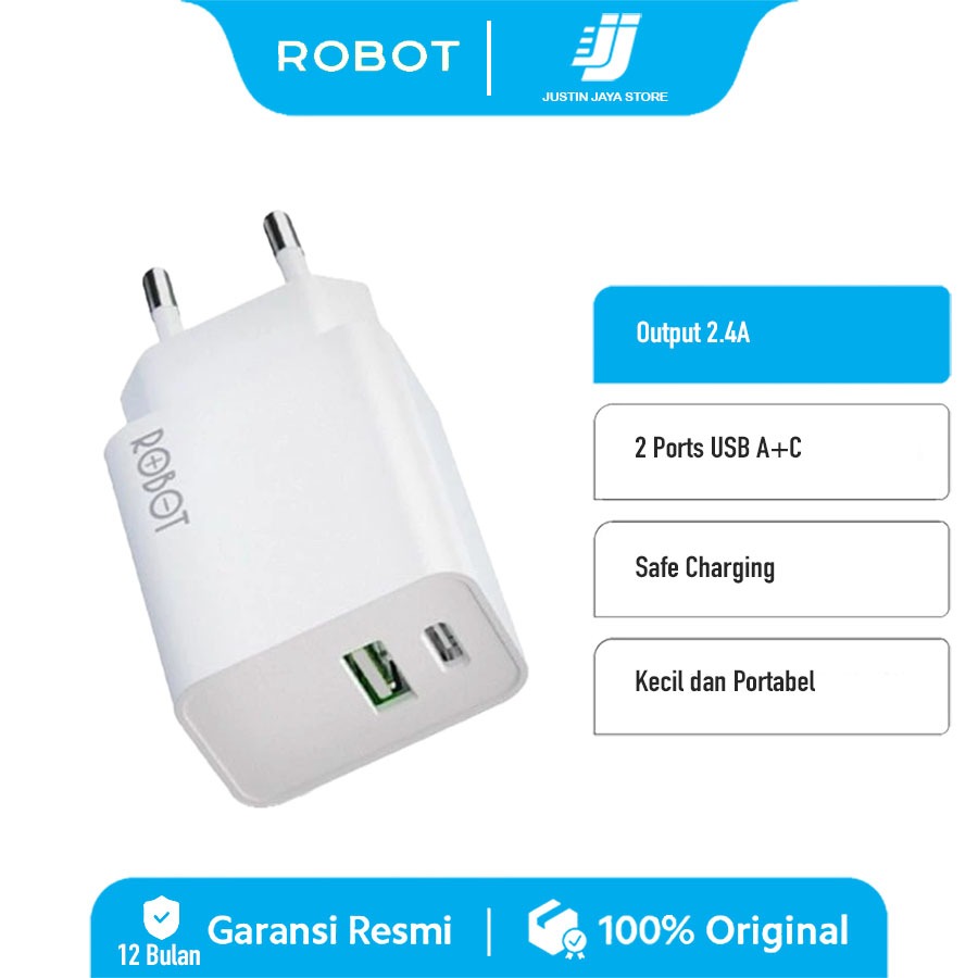 Jual Robot RT-K8 Plus Batok charger Robot RT-K8 Plus 2.4A USB-C + USB-A Garansi Resmi Robot ...