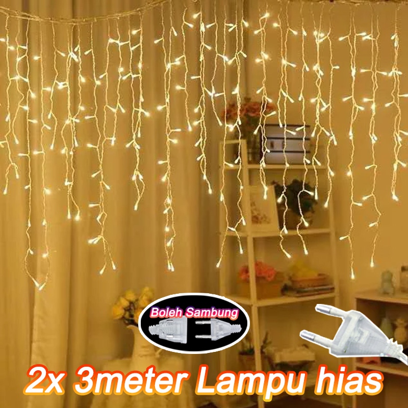Jual 【Ready Stok】2025 Lampu 4M LED Curtains Icicle String Light Sagging ...