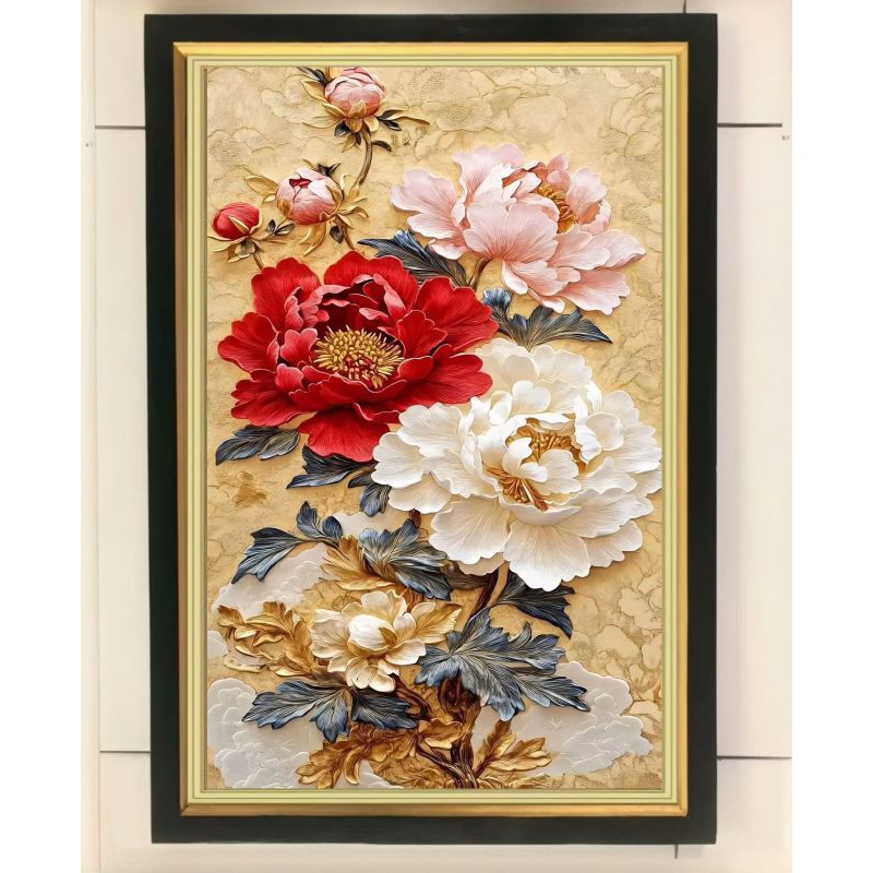 Jual hiasan dinding lukisan cetak bunga Peony hias potrait plus bingkai ...