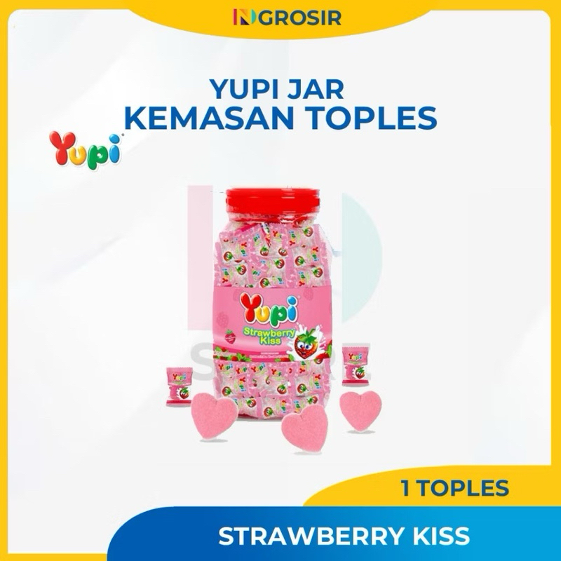 Jual PERMEN YUPI STRAWBERRY KISS JAR 300GR 1 TOPLES/YUPI TOPLES | Shopee Indonesia
