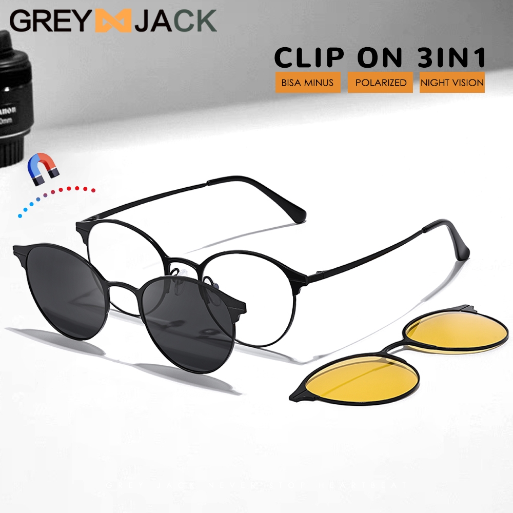 Jual Grey Jack Kacamata Clip On Antiradiasi Blueray 3in1 Free Lens Polarized Night Vision Bisa ...