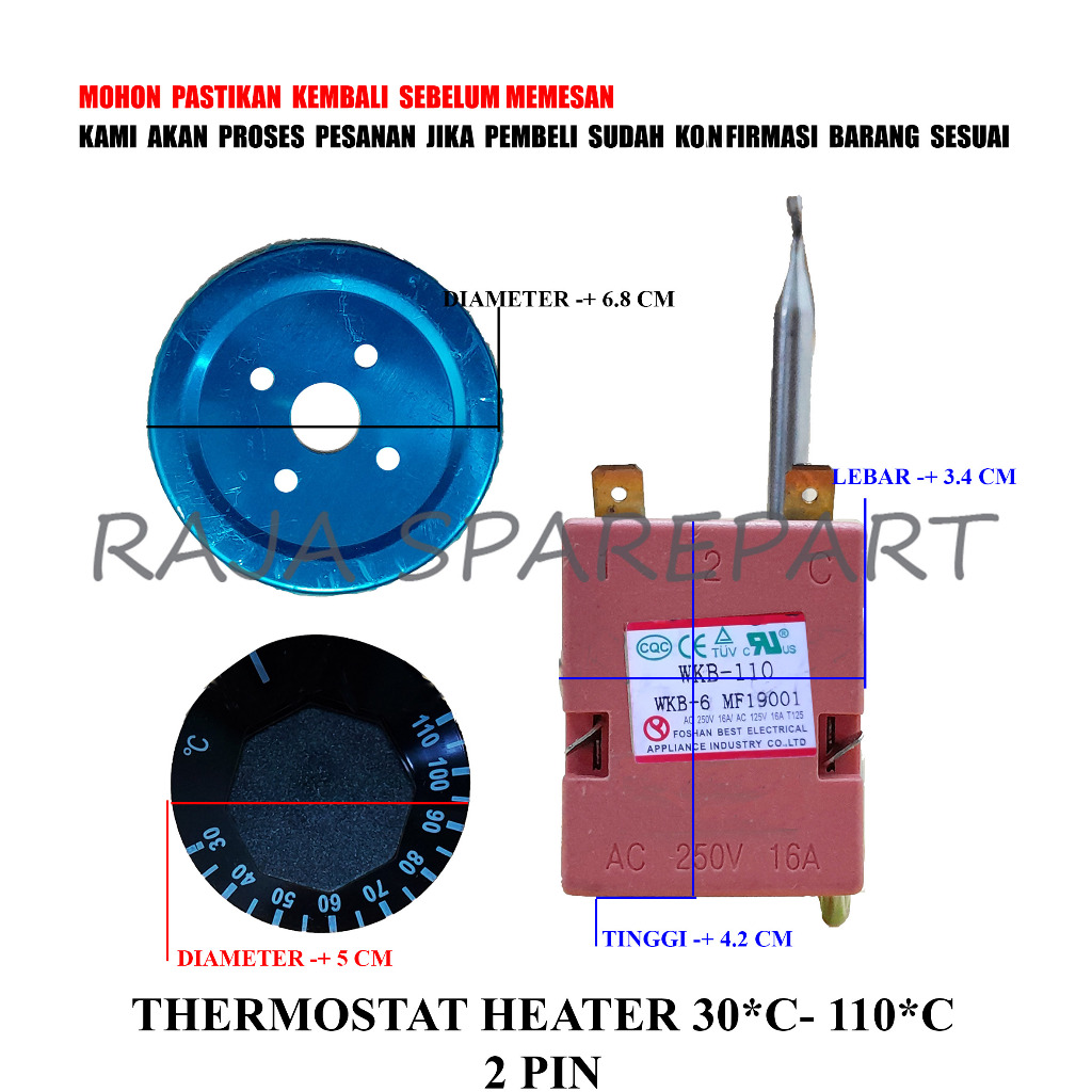 Jual TWH30110 THERMOSTAT / THERMOSTAT PENGATUR SUHU / THERMOSTAT HEATER 30*C- 110*C (2PIN ...