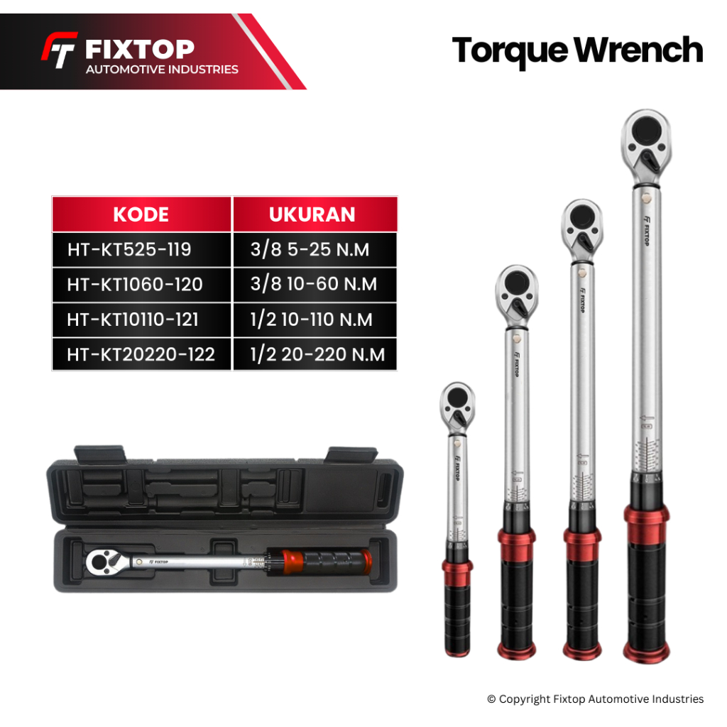 Jual FIXTOP Kunci Torsi Momen 1/2 Inch 3/8 Inch 5-220 Nm 72Gigi Torque ...