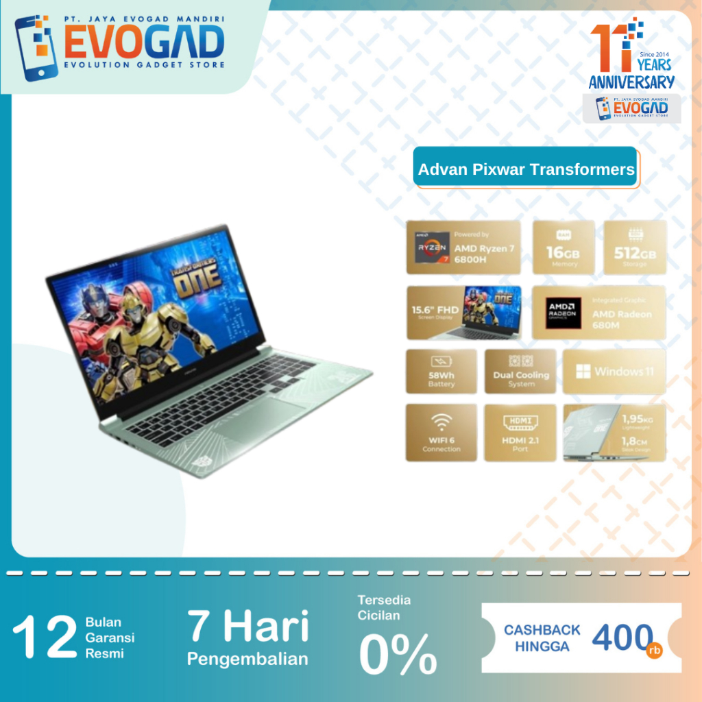 Jual Advan Gaming Pixwar x Transformer Amd Ryzen 7 6800H 15.6'' Fhd IPS ...