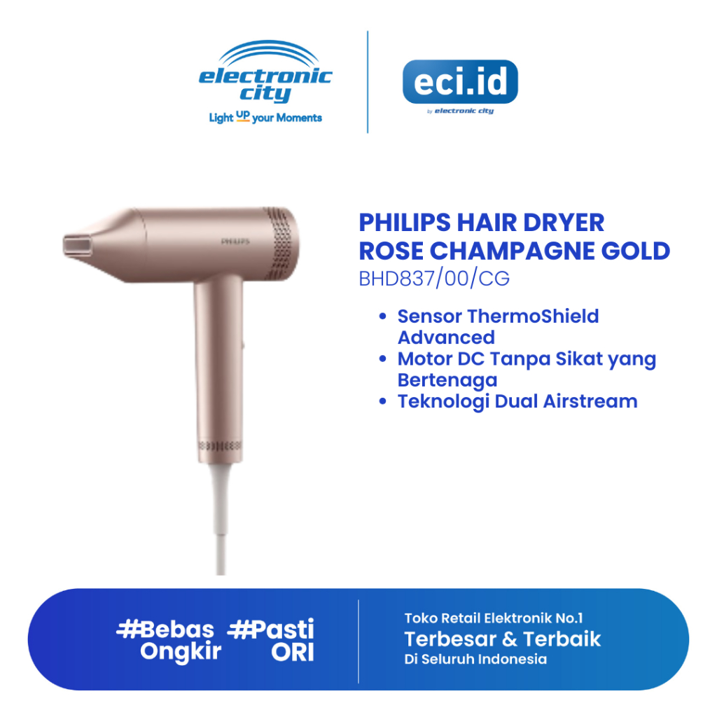 Jual Philips Hair Dryer Rose Champagne Gold - BHD837/00/CG | Shopee ...