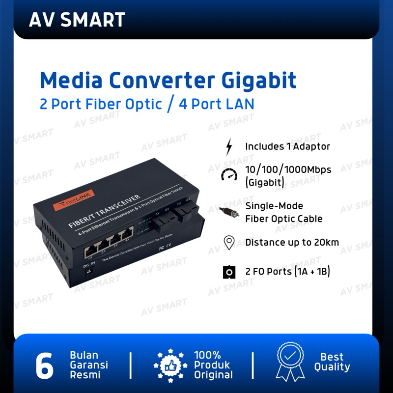 Jual Netlink Media Converter 2 FO 4 LAN Gigabit / 2 Fiber Optic 4 Ethernet 1000Mbps Switch ...
