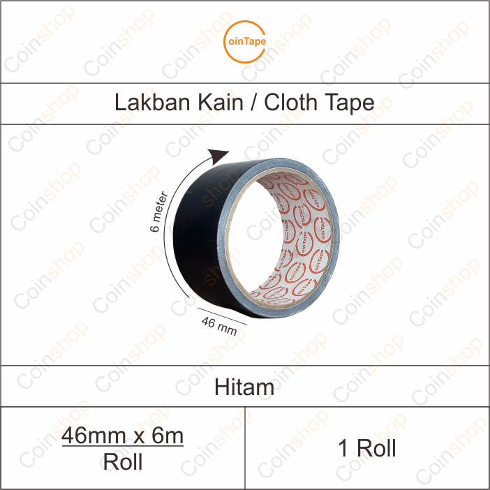 Jual Cointape Lakban Kain Hitam Cloth Tape 2 inch 46mm x 6m Per Roll ...