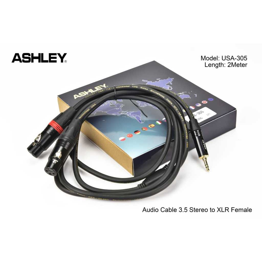 Jual kabel ashley model USA 305 jack 3,5 male to 2 xlr female 2 meter ...