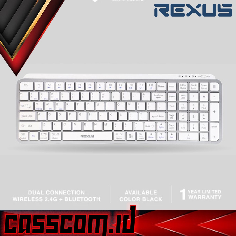 Jual Rexus KL100 White Wireless Keyboard Dual Connection Bluetooth ...