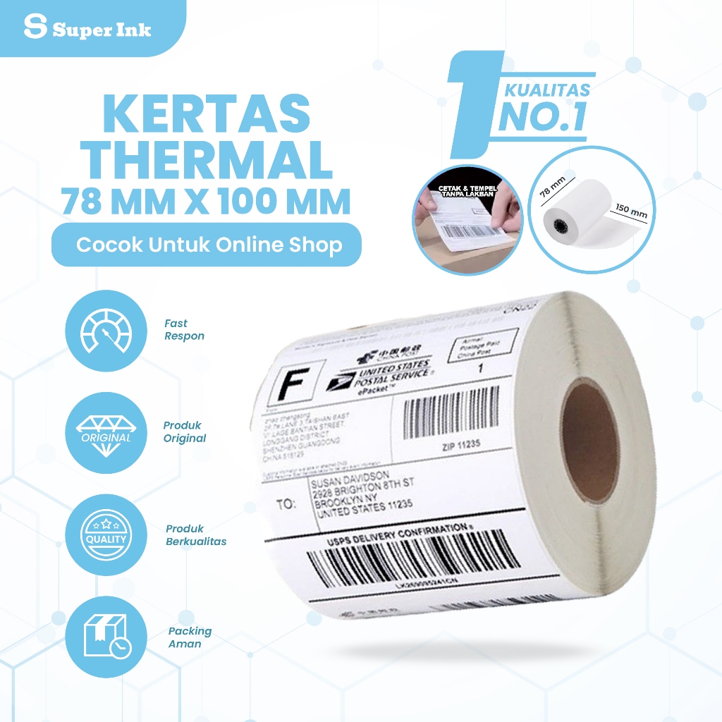 Jual Kertas Sticker Label / Resi Thermal Barcode 78x100 mm isi 300 ...
