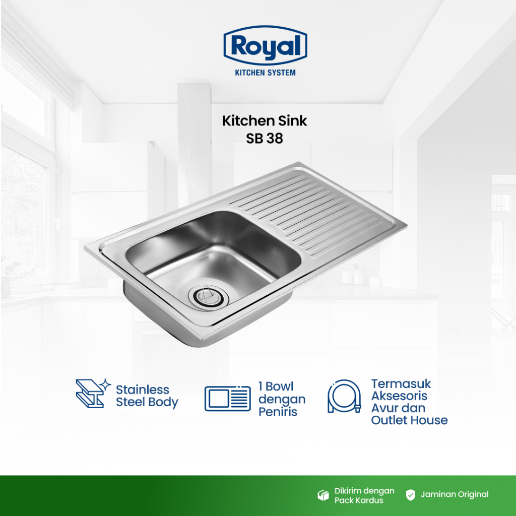 Jual Royal Kitchen Sink Wastafel Dapur SB 38 | Bak Cuci Piring 86 x 43 Cm | Shopee Indonesia