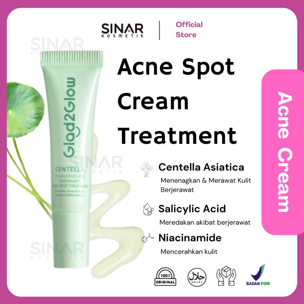 Jual Glad2Glow 2% Salicylic Acid Overnight Acne Spot Cream Treatment 5g ...