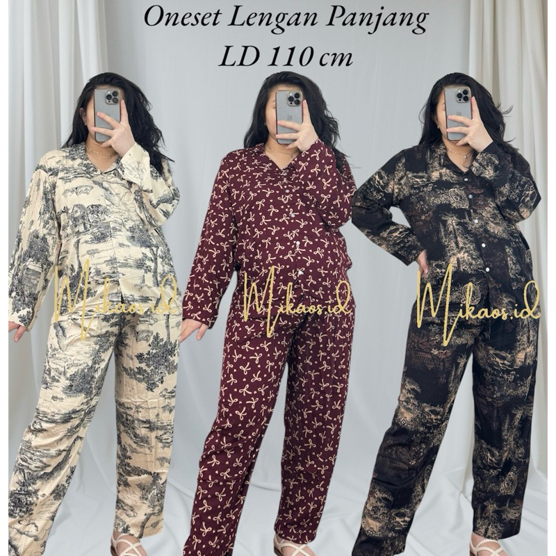 Jual COD Piyama Lengan Panjang Wanita Jumbo Ld110cm /set panjang ...