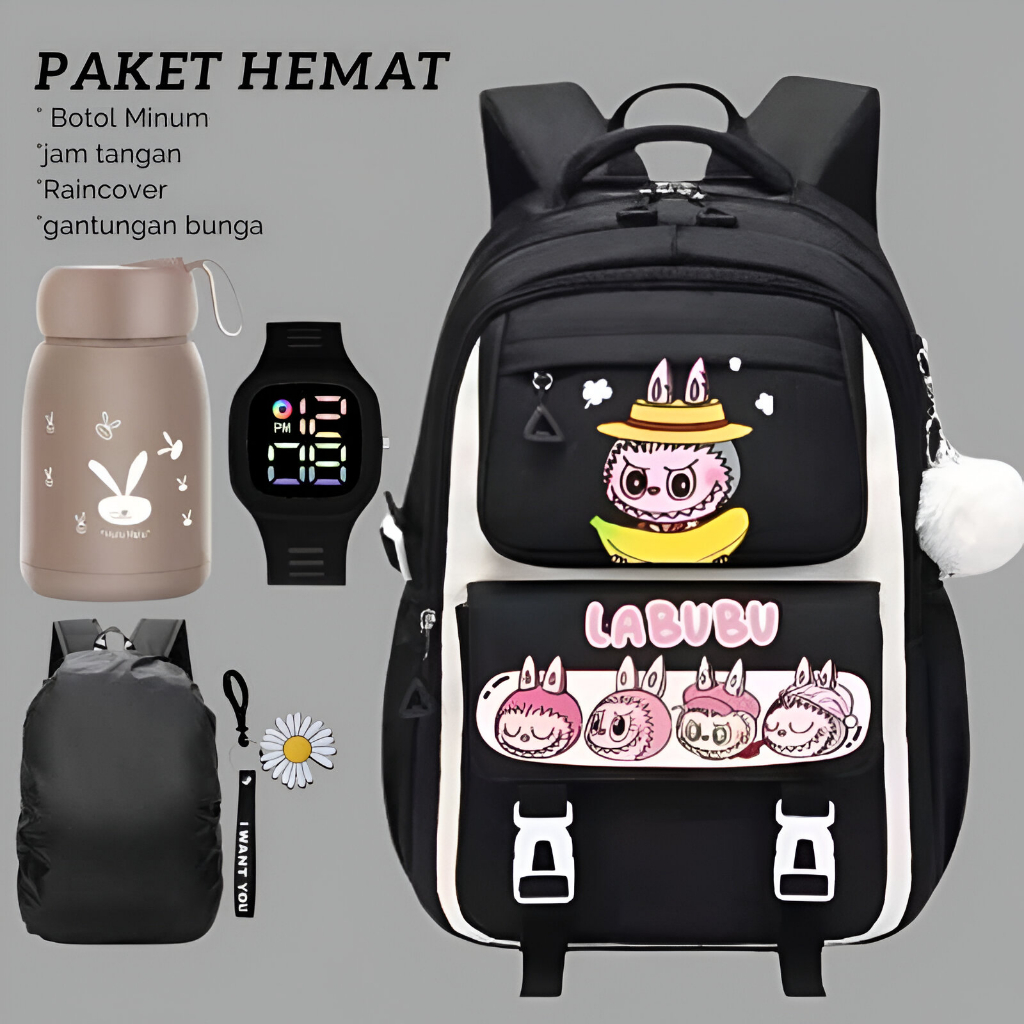 Jual READY Tas labubu anak BANYAK BONUSNYA COMBO HEMAT Tas Sekolah Anak Perempuan Motif LABUBU ...
