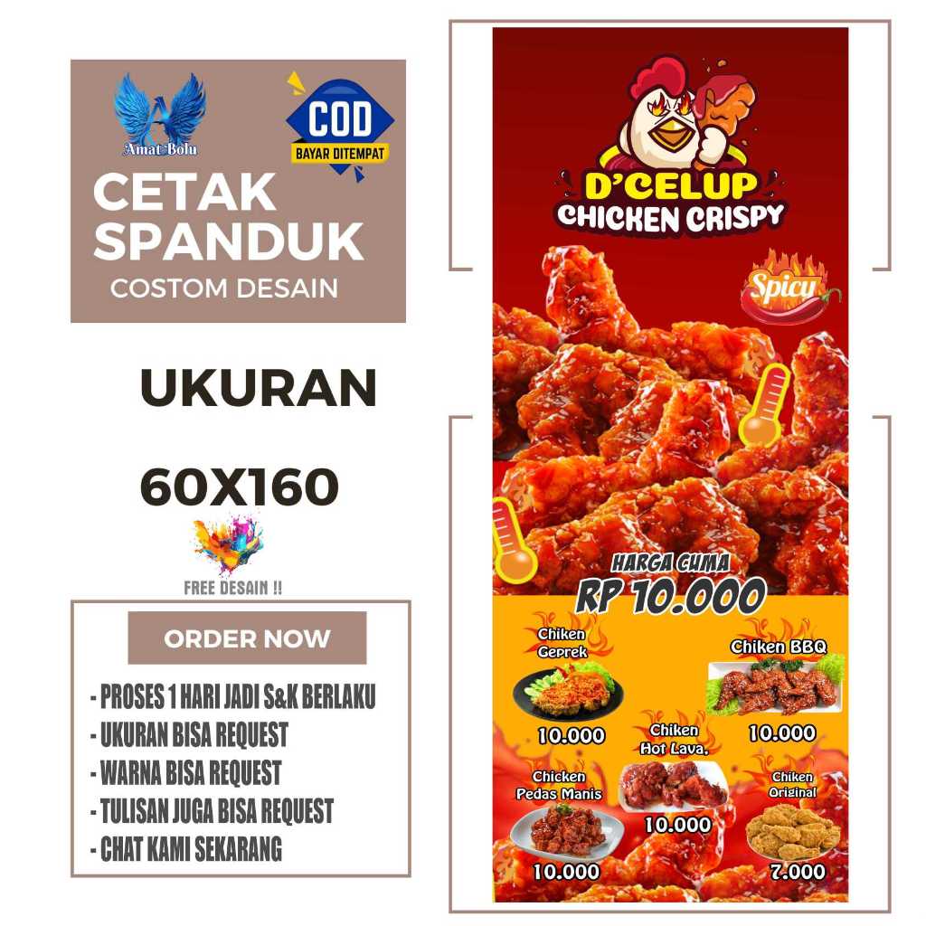 Jual Cetak Spanduk Banner D'CELUP CHICKEN CRISPY Costom Desain | Shopee ...