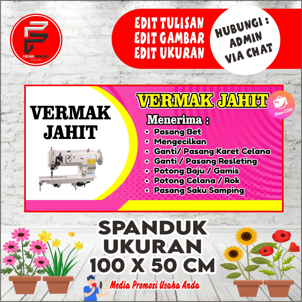 Jual Spanduk Banner Vermak Jahit / Rumah jahit Ukuran 100 x 50 cm ...