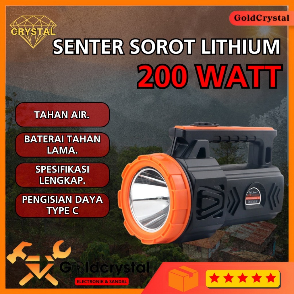 Jual Senter Tangan 950 Daya 200W Baterai Lithium Senter Lampu ...