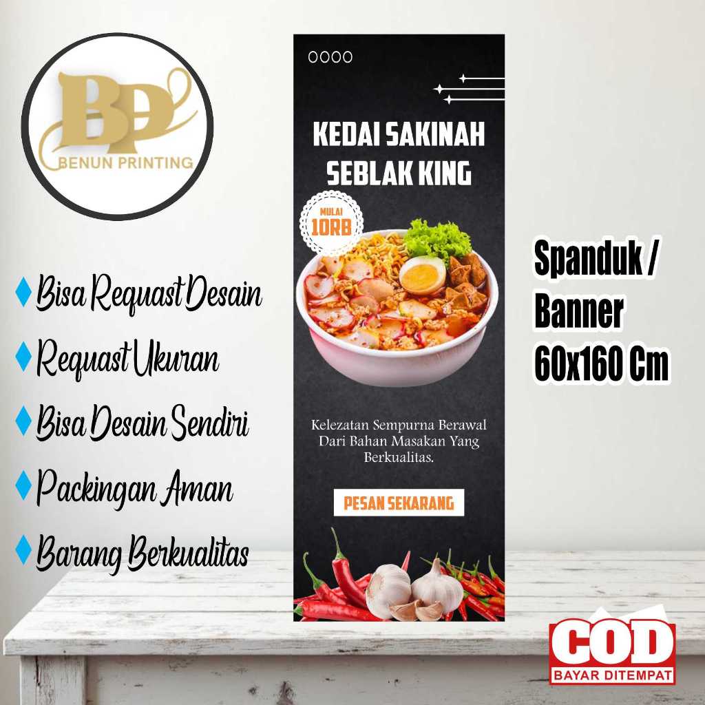 Jual Spanduk banner 60x160 Cm Seblak Model Hitam Bisa Request Desain ...