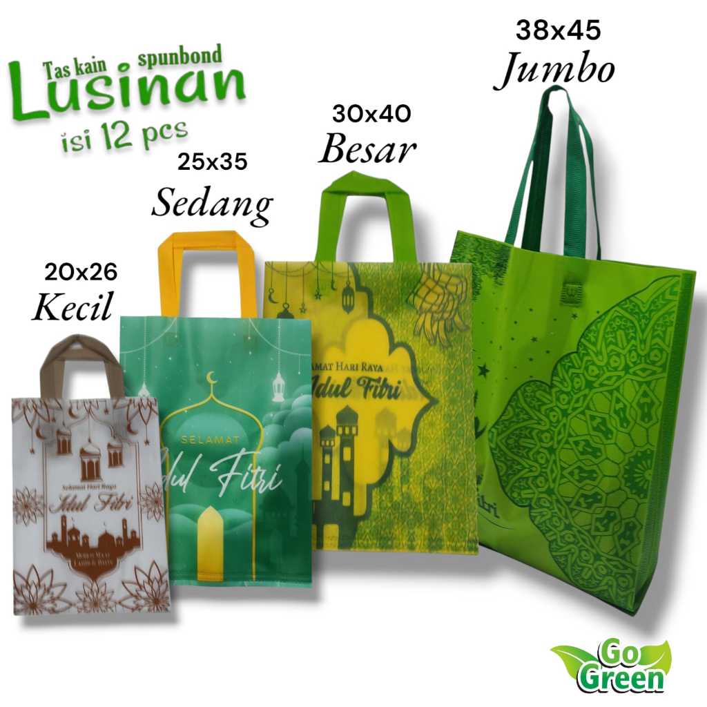 Jual 1 Lusinan isi 12 pcs Tas Hampers Kain Spunbond Goodie Bag Sablon Tulisan Lebaran Idul Fitri ...
