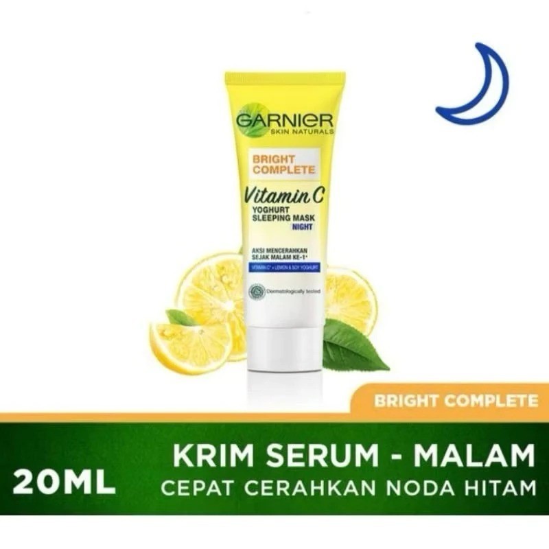 Jual GARNIER NIGHT CREAM 20ML SLEEPING MASK / BRIGHT COMPLETE VITAMIN C YOGHURT SLEEPING MASK ...