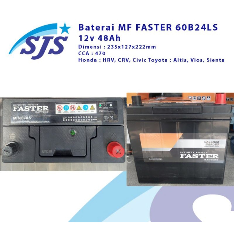 Jual Aki Faster MF 60B24LS upgrade Ns60LS kering 12v 48ah | Shopee ...