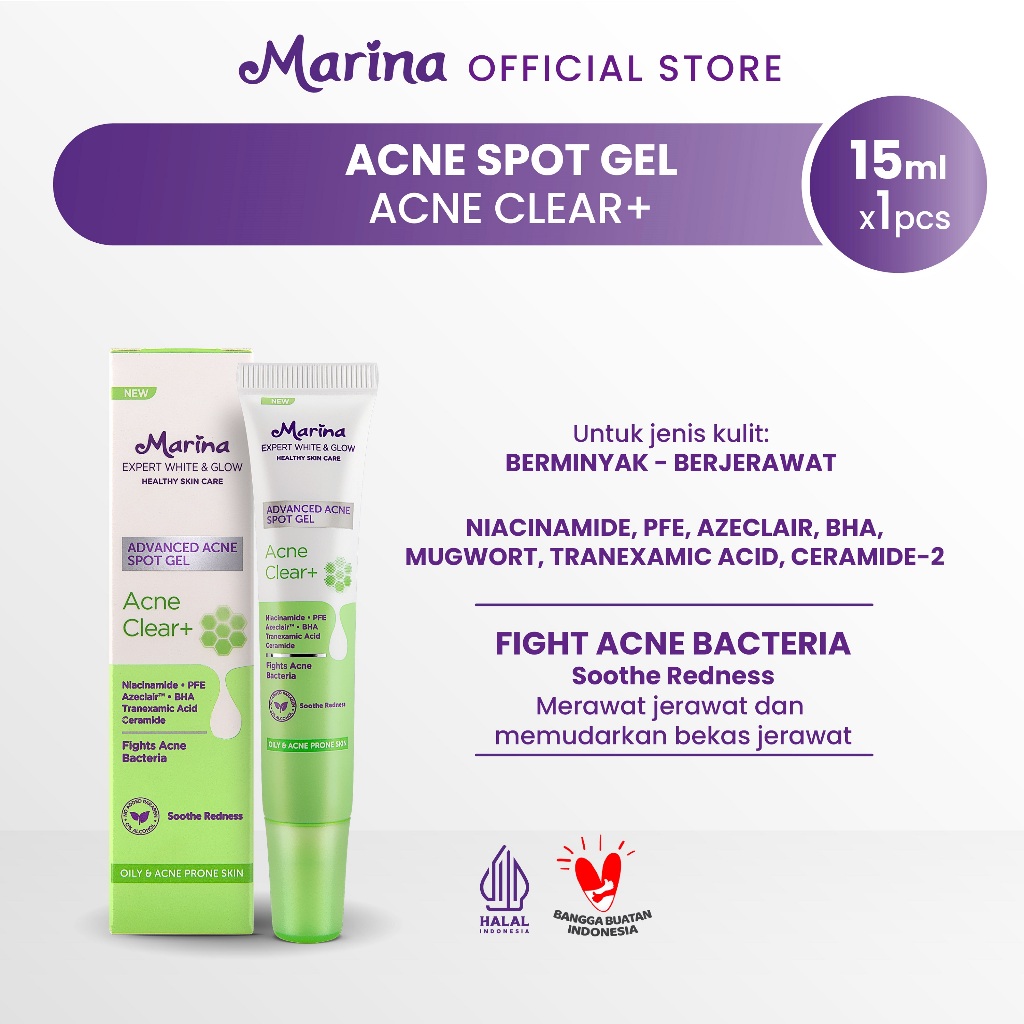Jual Marina Expert White & Glow Advanced Acne Spot Gel - Acne Clear+ [15ml] - Exp Date : 03.2026 ...