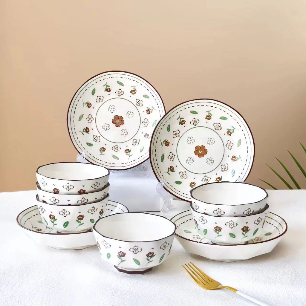 Jual ASHOME Piring dan mangkuk keramik set premium elegant flower tahan ...