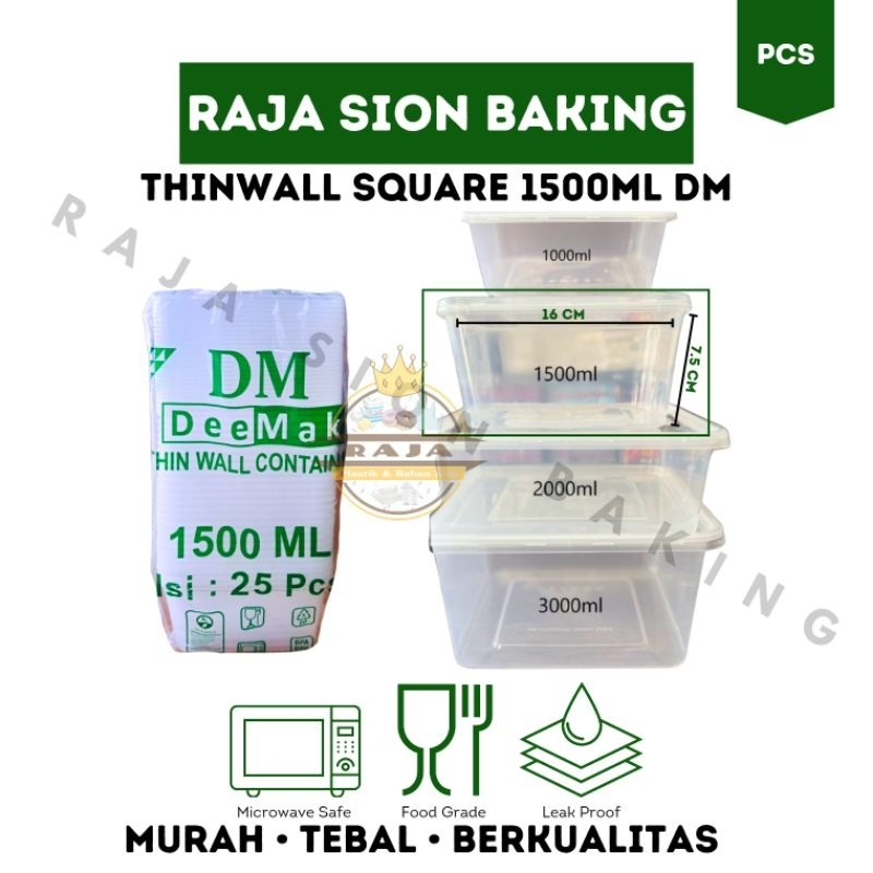 Jual ( PCS ) Thinwall DM DeeMak 1500ml Square Persegi / Food Container ...