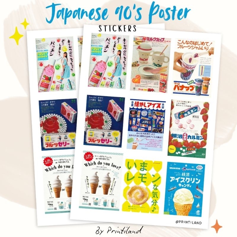 Jual Stiker Vintage Poster Japan, Japanese 90's Poster Sticker Sheet ...