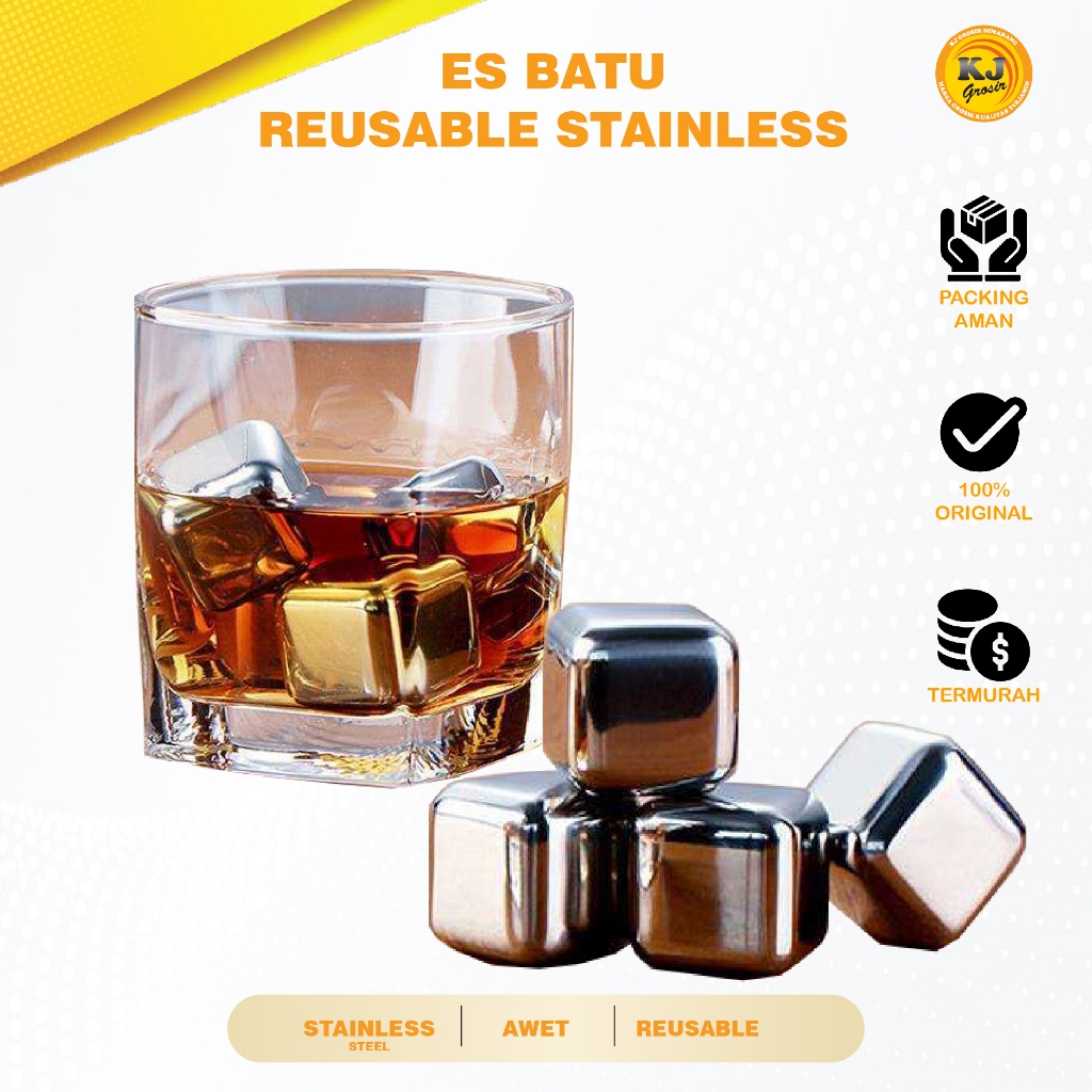 Jual Es Batu Reusable Stainless Steel Ice Cube 4/6/8 Pcs / Set Es Batu ...