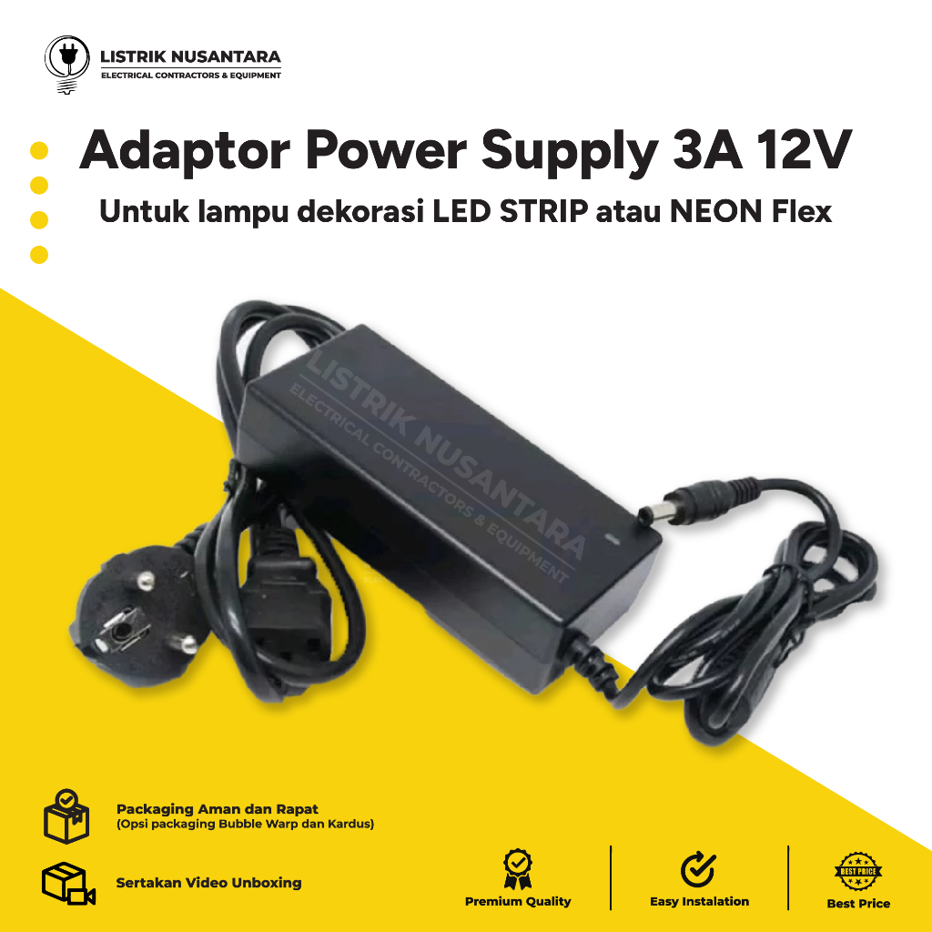 Jual Adaptor Power Supply 3A 12V Converter AC DC CCTV | Adaptor Neon ...