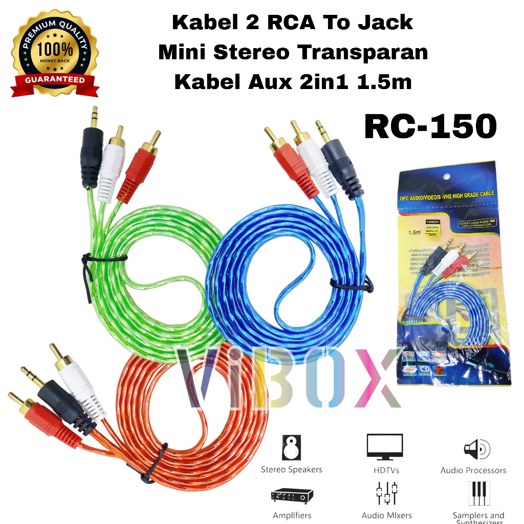 Jual RC-150 Vibox Kabel Aux Av Rca 2x1 To Jack 3.5mm Transparan Cable Jack Audio Speaker Untuk ...