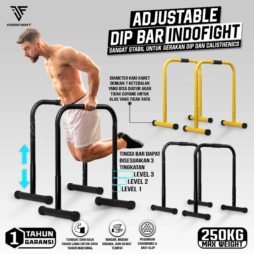 Jual Adjustable Dip Bar Indofight Dips Bar Calisthenics Parallel Bar ...