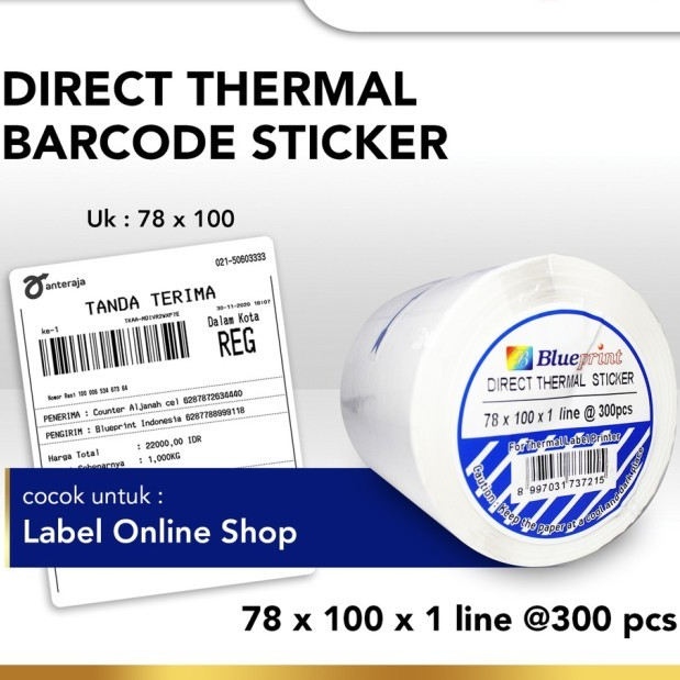 Jual BLUEPRINT STICKER BARCODE THERMAL LABEL 78 X 100 (mm) ISI 300PCS ...