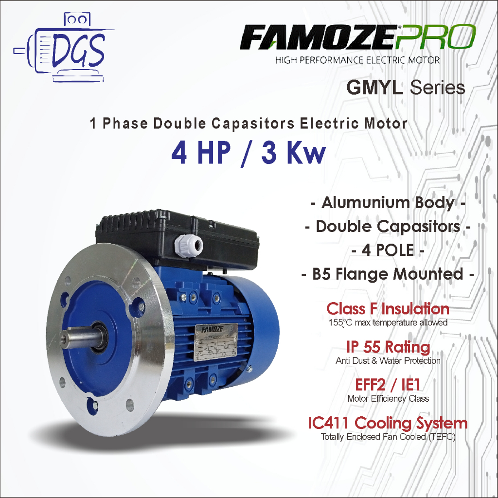Jual Famoze Pro Dinamo 4 HP / 3 Kw B5 Flange 1 Phase Double Capasitor GMYL Electric Motor ...