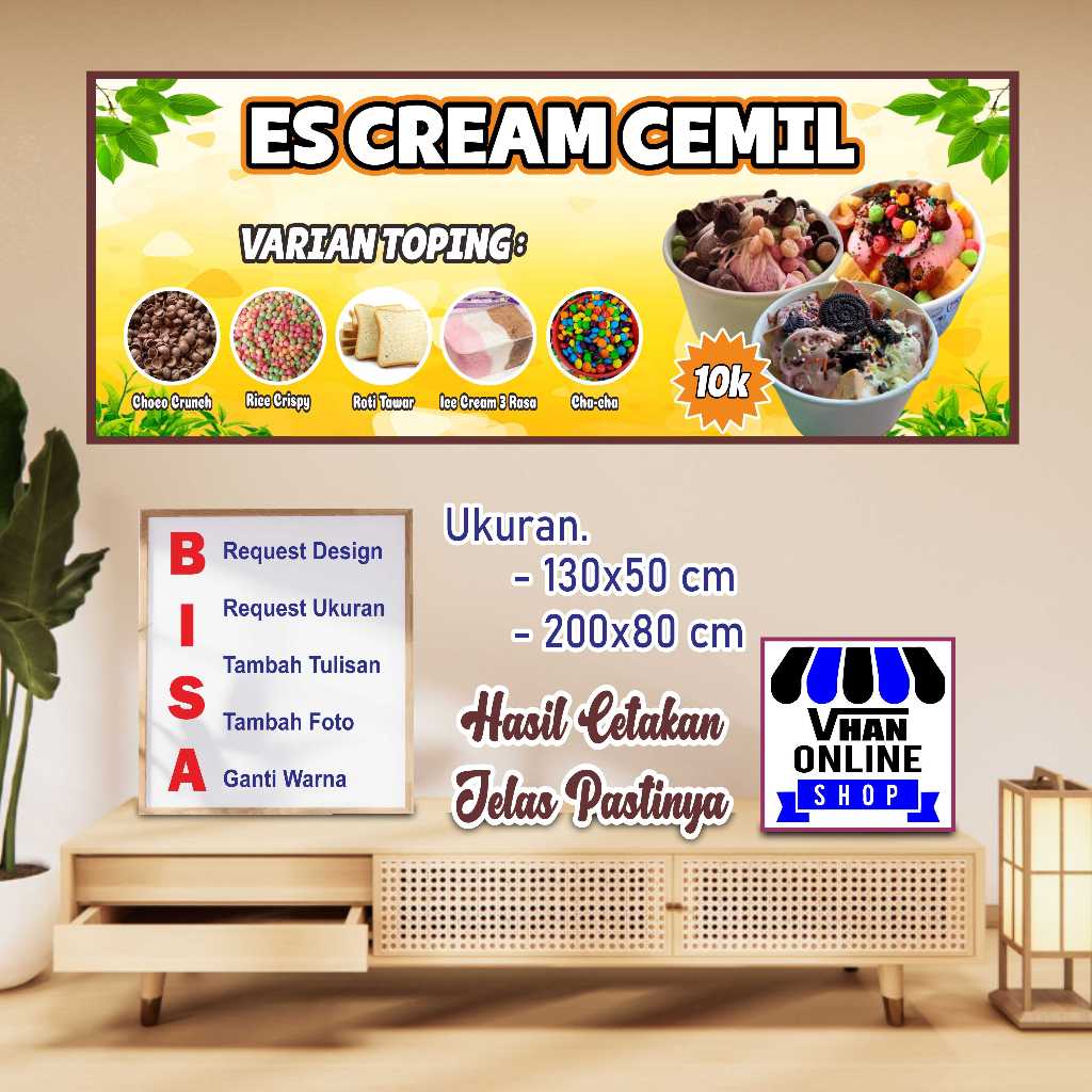 Jual Spanduk Banner Kuat Jualan Ice Cream Cemil Bagus | Shopee Indonesia