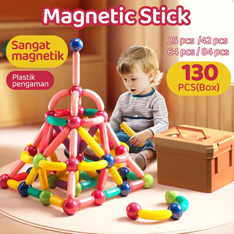Jual 25/42/64/84/130Pcs DIY Mainan Magnet Stick Magnetic Building ...