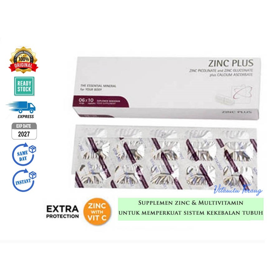 Jual (STRIP isi 10) ZINC PLUS EXP 2027 Zinc Picolinate Calcium Mineral ...