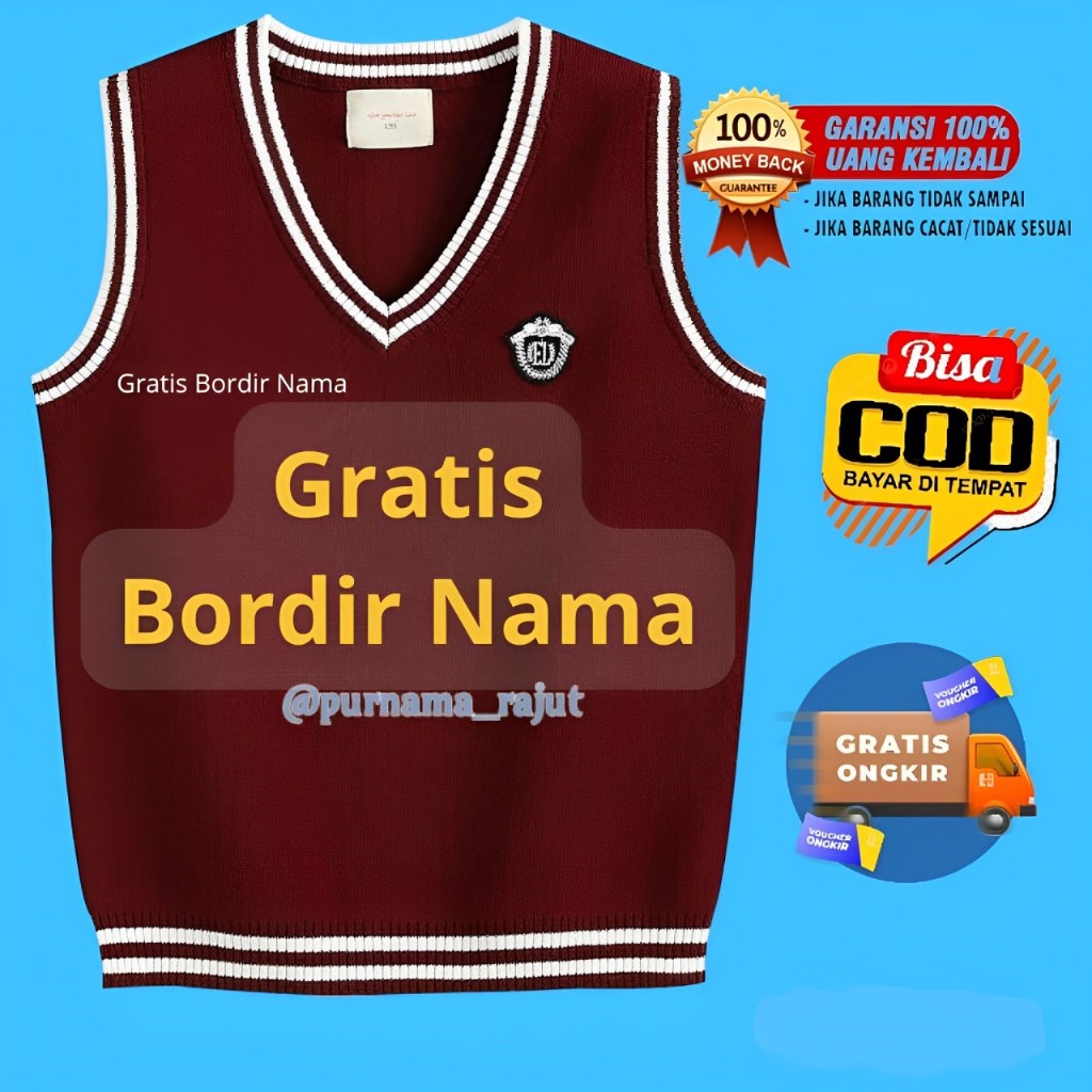 Jual Rompi Rajut Sekolah Anak & Remaja – Gratis Bordir Nama | Vest ...