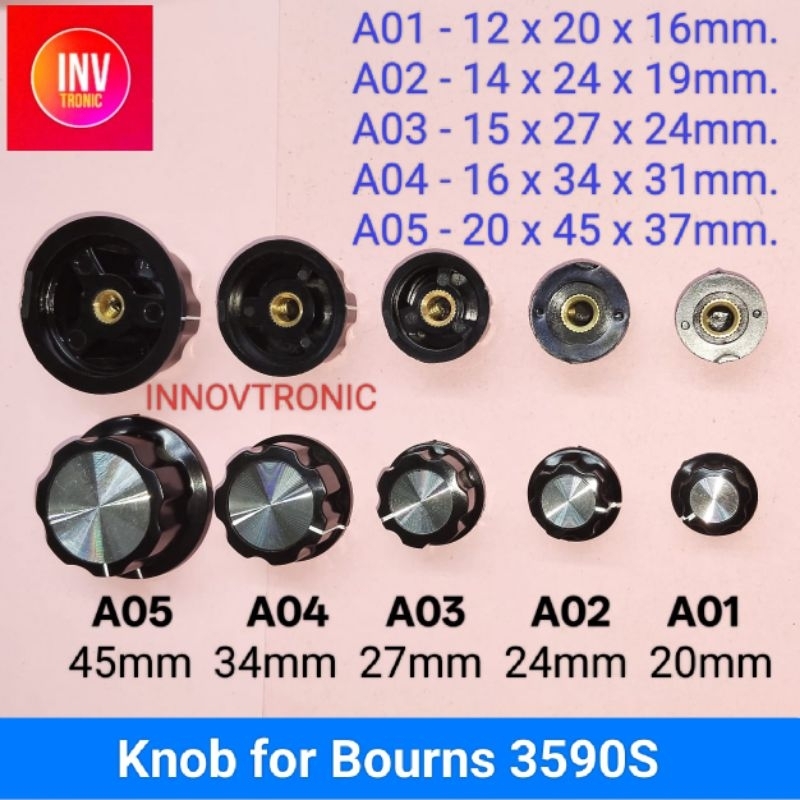 Jual Knob A01 A02 A03 A04 A05 Screw For Bourns 3590S RV24 Black Silver ...