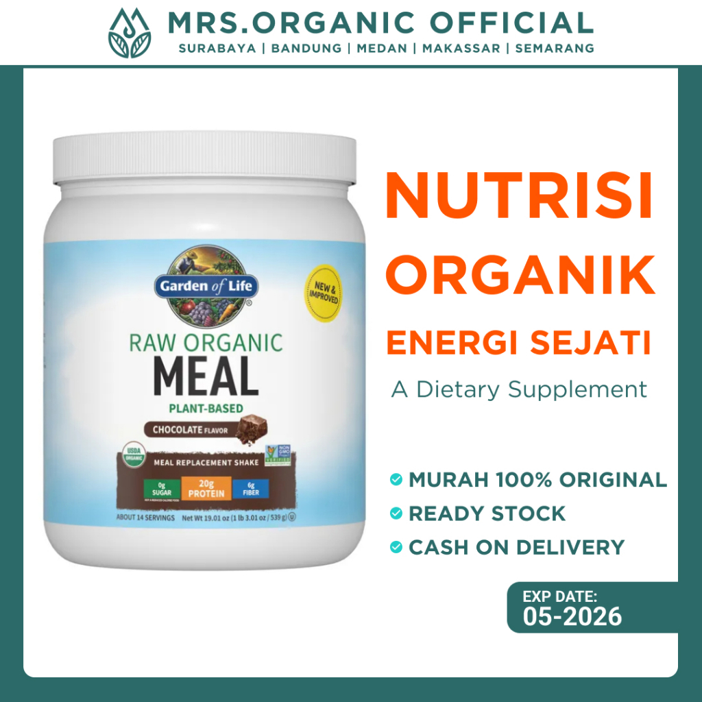 Jual Raw Organic Organik Meal Shake Meal Replacement Rasa Coklat ...