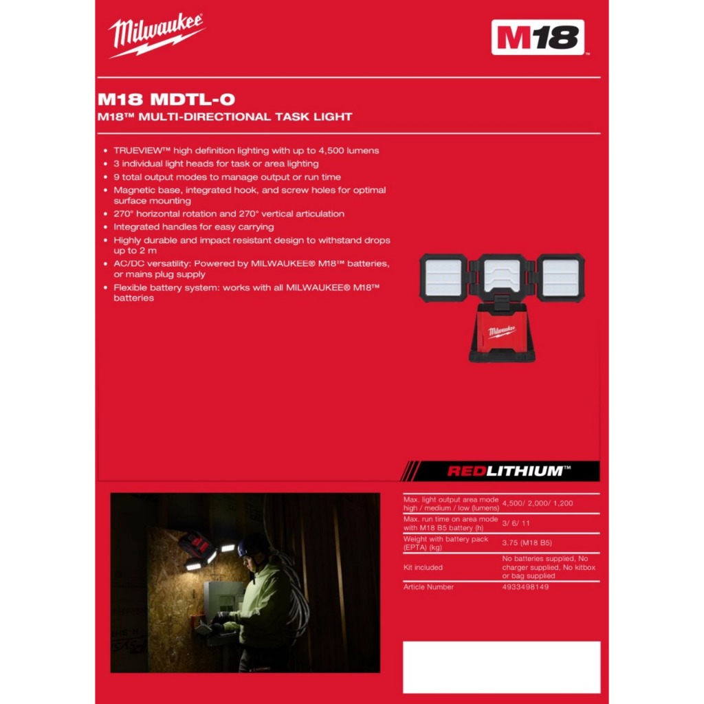 Jual Milwaukee Multi-Directional Task Light Bare Tool M18 MDTL-0 Lampu ...