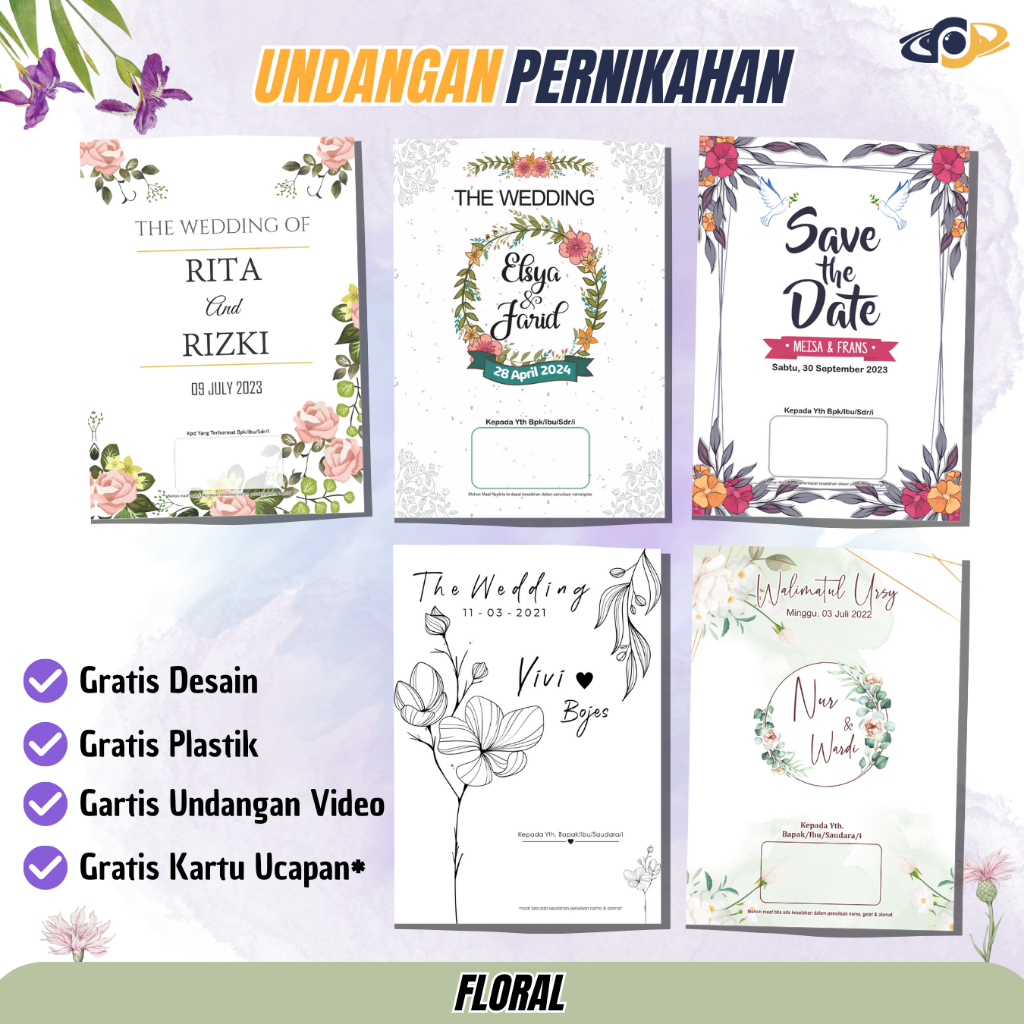 Jual Undangan Pernikahan Lipat 2 BC Softcover Model Aesthetic Elegant ...