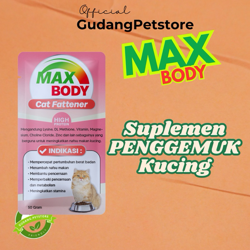 Jual Multivitamin Nafsu Makan Kucing MAX BODY CAT Penggemuk kucing 50gr ...