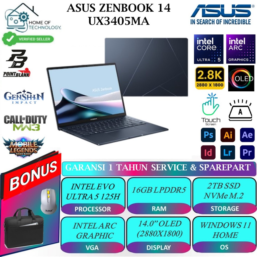 Jual Asus Zenbook 14 OLED UX3405MA Intel Evo Ultra 5 125H 16GB DDR5 ...