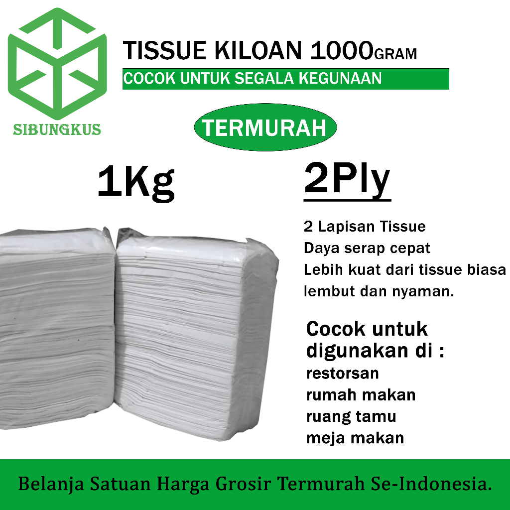 Jual Tissue Kiloan 1Kg 2Ply Dua Lapisan Tebal Tissue Makan & Wajah ...