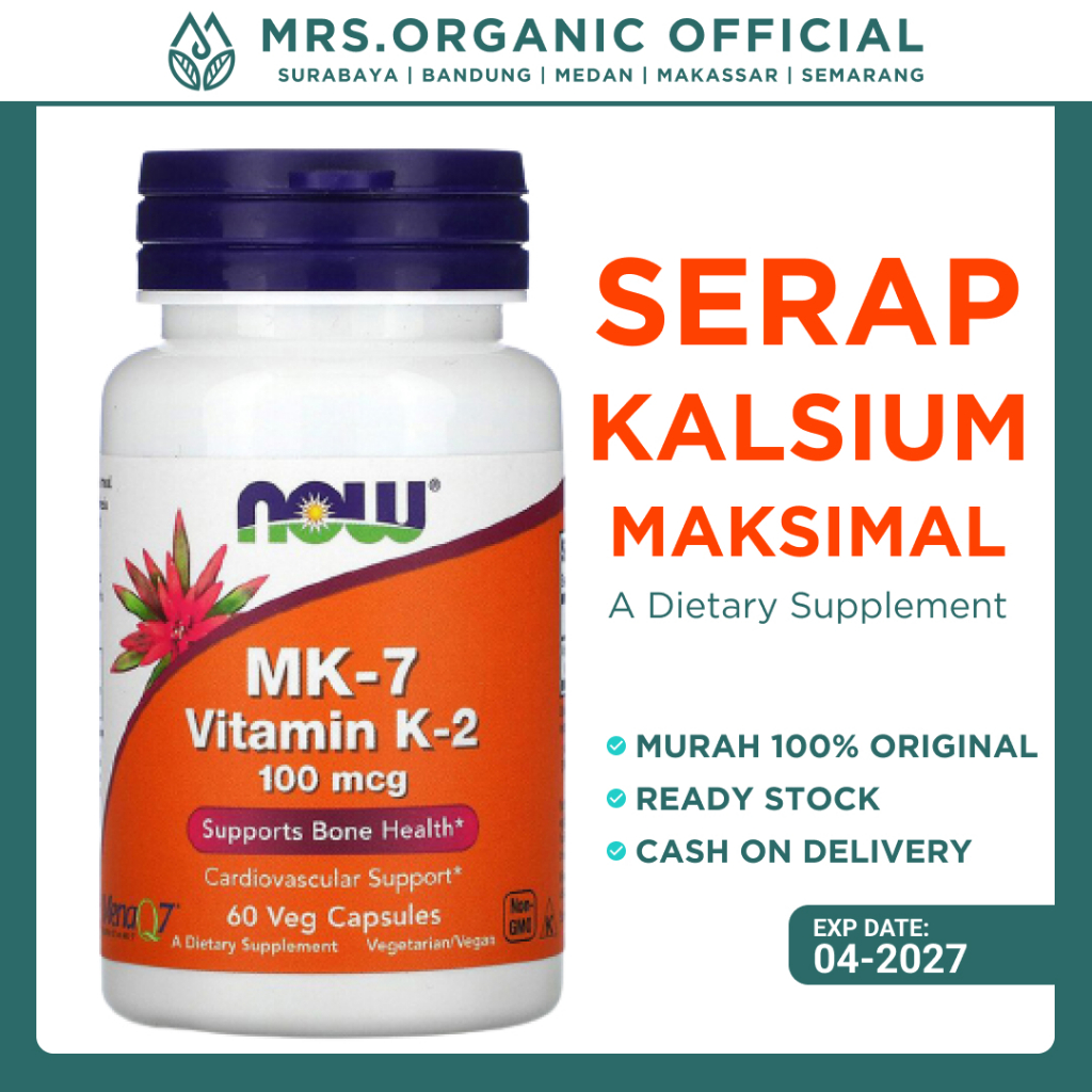 Jual NOW Vitamin K2 MK7 100 mcg isi 60 veg capsules Kunci Kesehatan ...