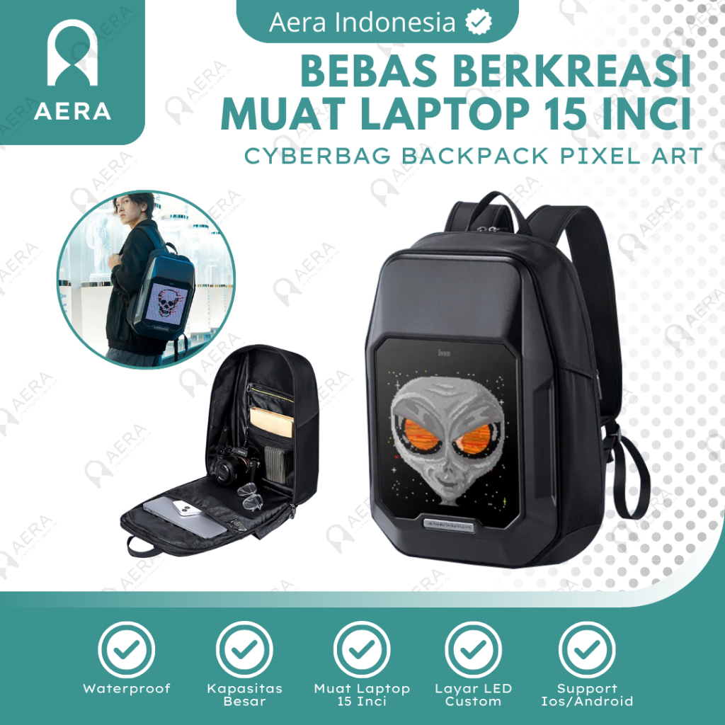 Jual Smart Backpack Cyberbag Pixel Art Waterproof | Tas Ransel Led Art ...