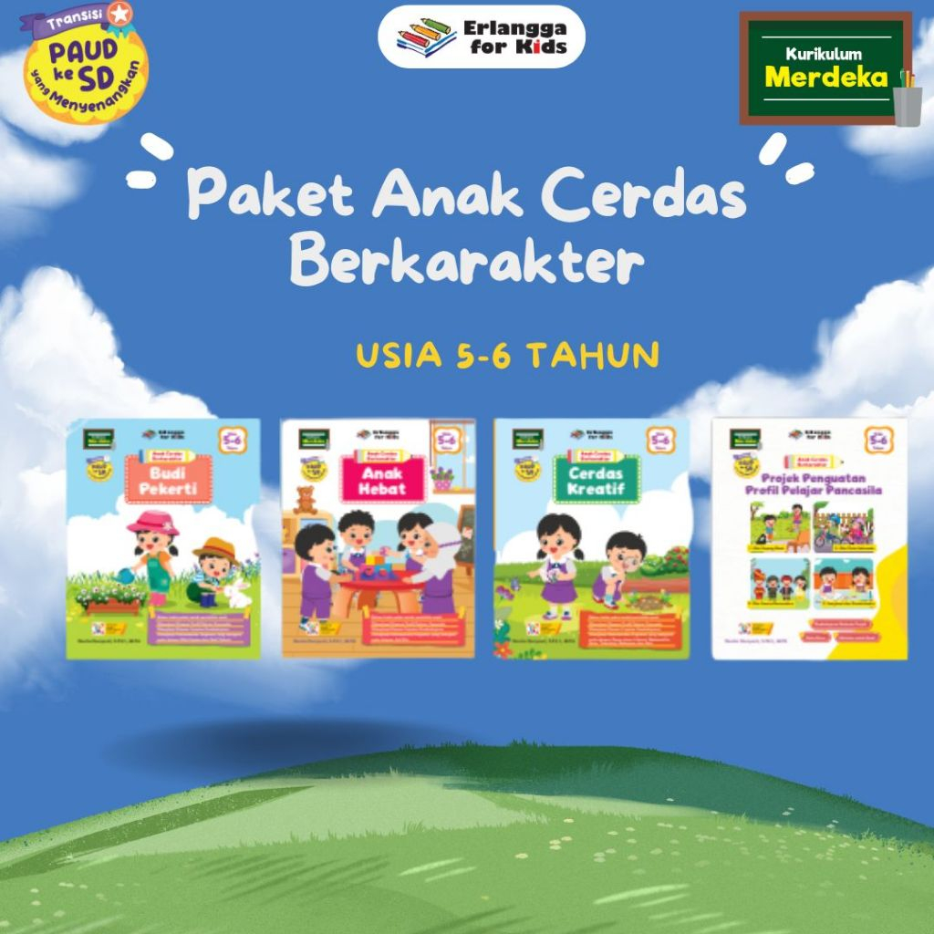 Jual [Erlangga Official] Buku Paket Tk/Paud: Paket Anak Cerdas Berkarakter Isi 4 Buku Usia 5-6 ...