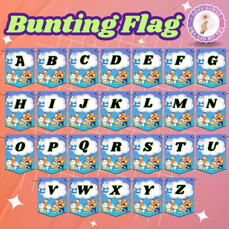 Jual PAKET BUNTING FLAG DORAEMON / BANNER NAMA / BANNER KARAKTER ...